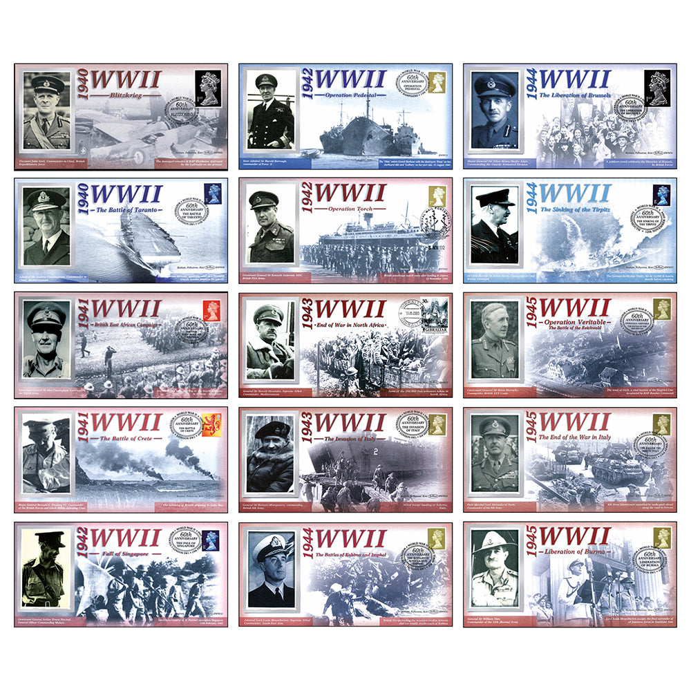 15 60th Anniversary of World War II Covers - Benham 189