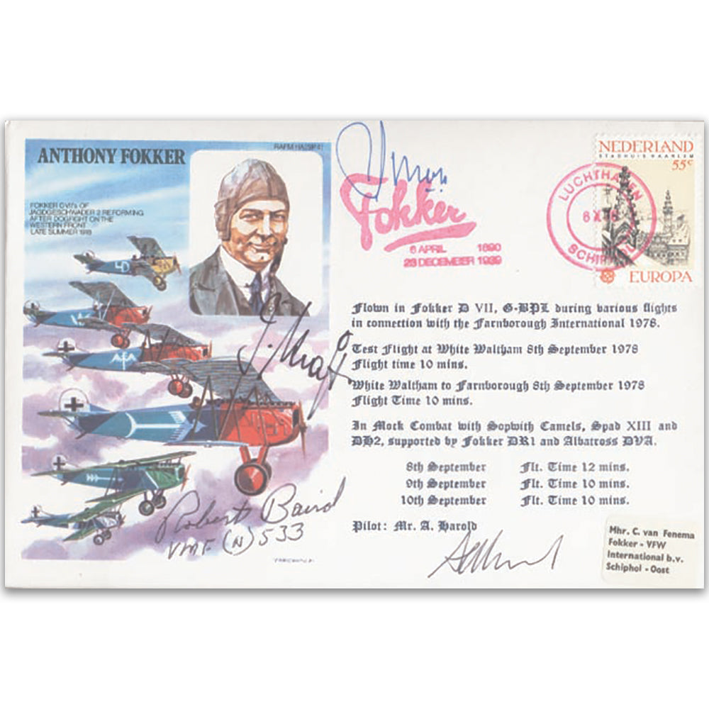 1976 Anthony Fokker - Signed By Josef Kraft, Captain Robert Baird and
