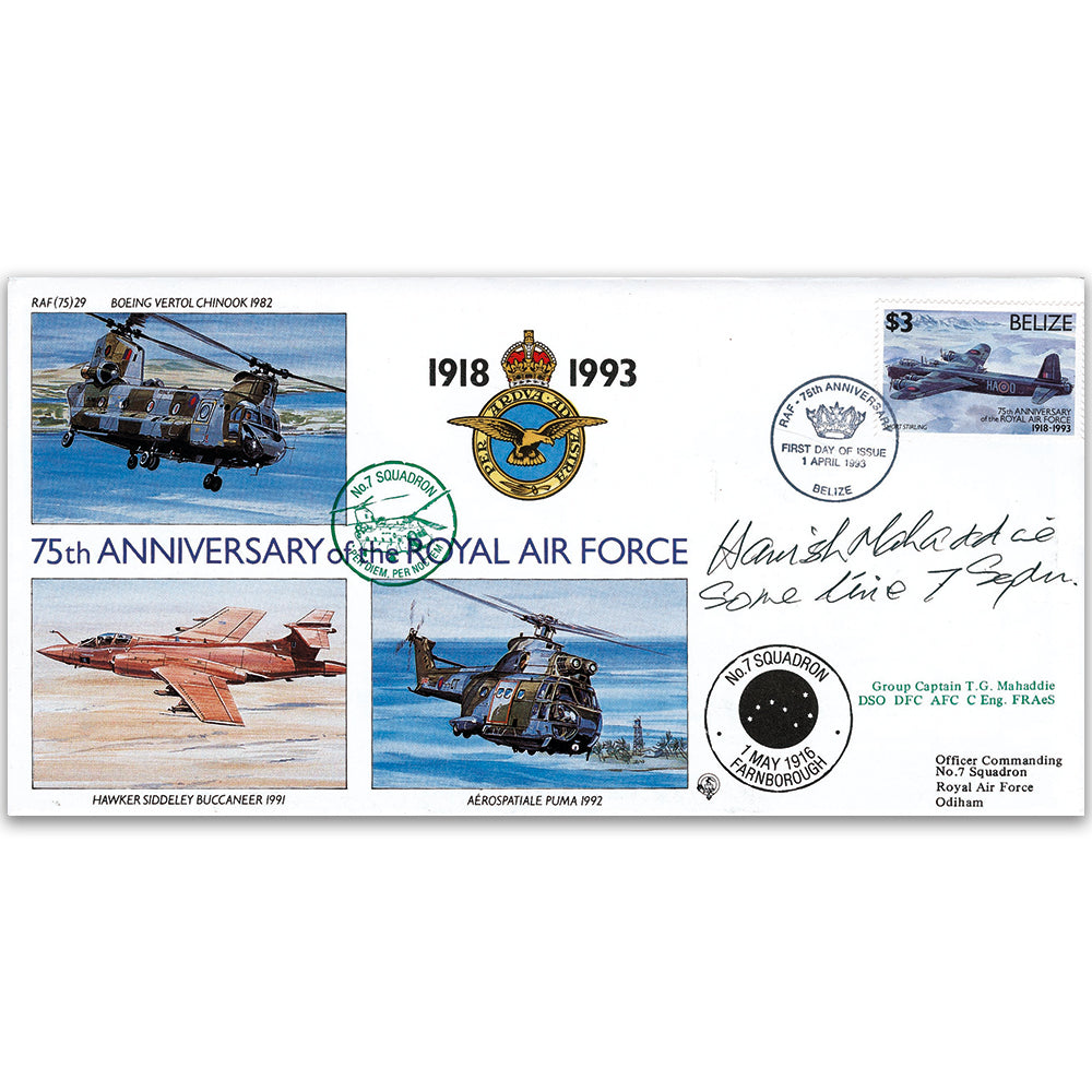 1993 Belize RAF 75th - No. 7 Sqn - Signed by Gp. Capt. T. 'Hamish' Mah