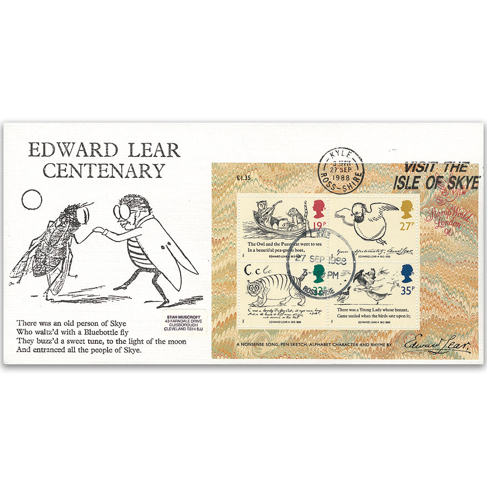 1988 Centenary of Edward Lear M/S - 'Visit Isle of Skye' Slogan - Kyle